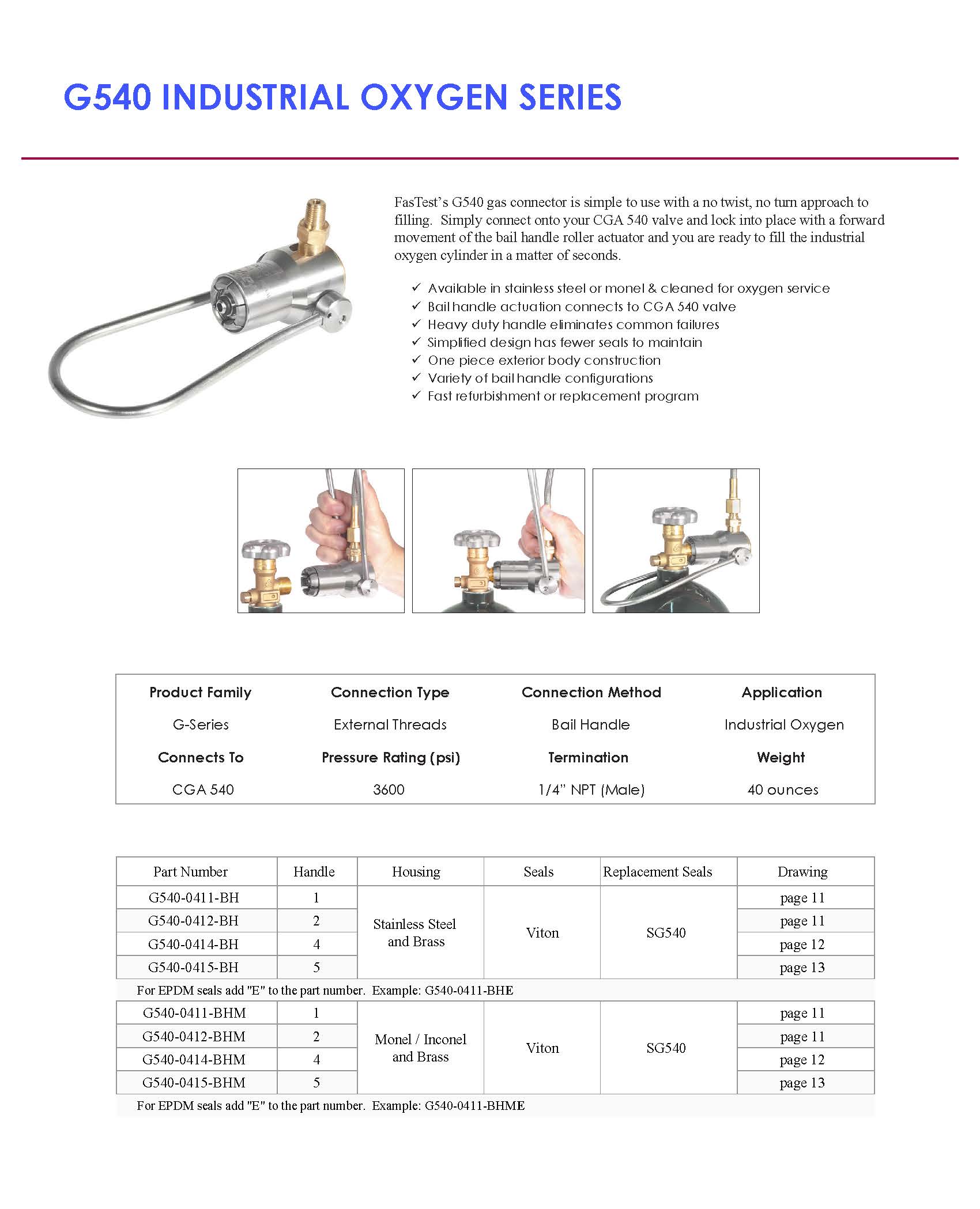 FASTEST G540 RPV Medical/Industrial Oxygen Bail Handle Connector 3.83W